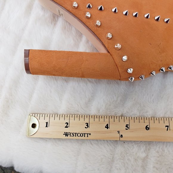Pazzle | Shoes | Steph Camel Tan Suede Studded Chunky Heel Thigh High ...